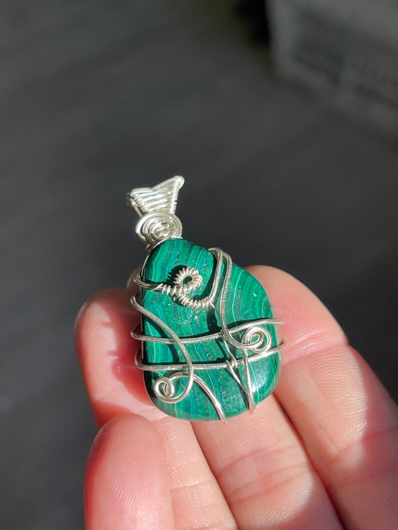 Malachite Crystal Pendant Necklace Silver, Healing Crystal Necklace 24 ...
