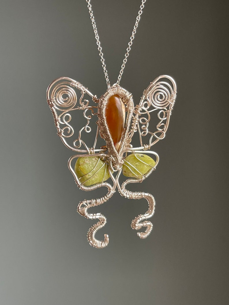 Opal Crystal Luna Moth Necklace With Dendritic Opal + Green Opal ...