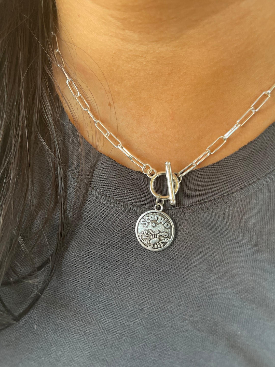 Silver Toggle Bar Chunky Choker Necklace, T-bar Zodiac Necklace ...