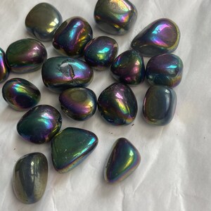Rainbow Aura Quartz Stone, Titanium Tumbled Stone, Crystal Aura Quartz ...