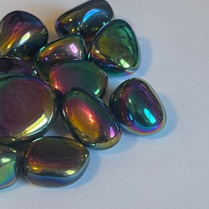 Rainbow Aura Quartz Stone, Titanium Tumbled Stone, Crystal Aura Quartz ...