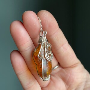 Amber Stone Necklace, Soothing Healing Crystal Amber Pendant, Wire ...