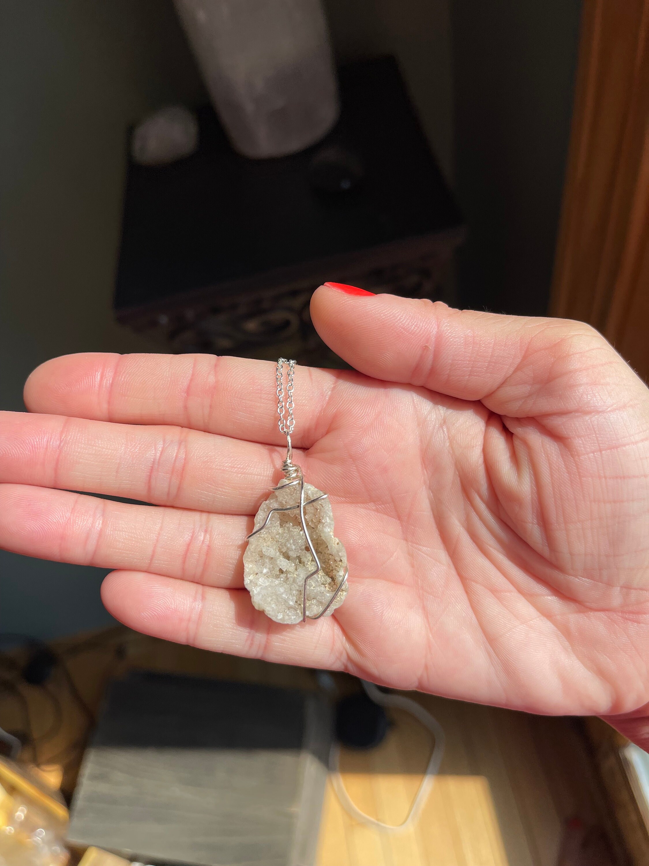 Geode Crystal Necklace, Quartz Cluster Pendant, Sparkly Quartz Crystal ...