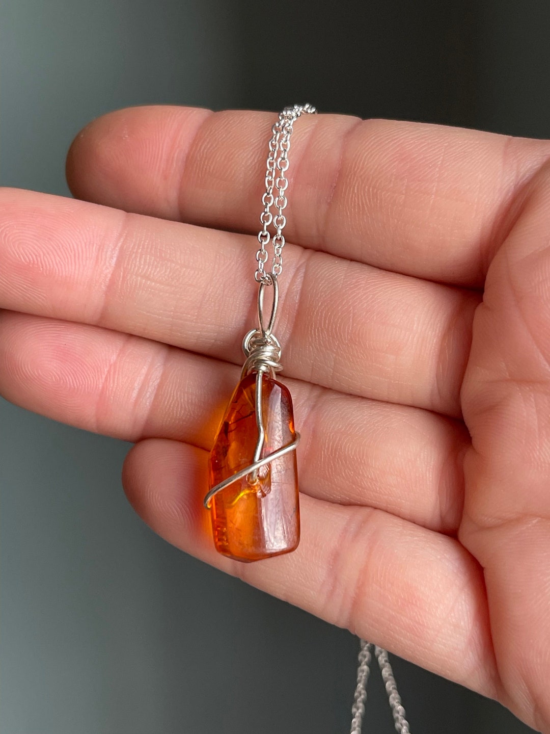 Amber Stone Necklace Soothing Healing Crystal Amber Pendant - Etsy