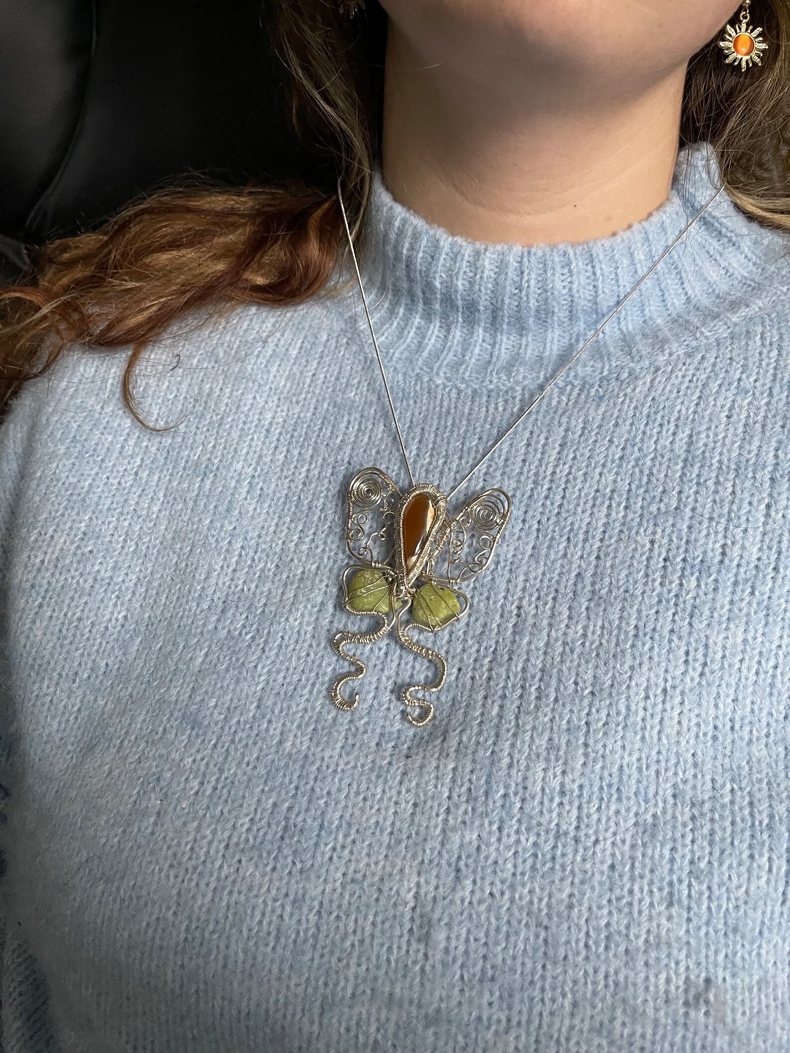 Opal Luna Moth Necklace, Dendritic & Green Opal Butterfly Pendant - Etsy