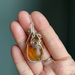Amber Stone Necklace, Soothing Healing Crystal Amber Pendant, Wire ...