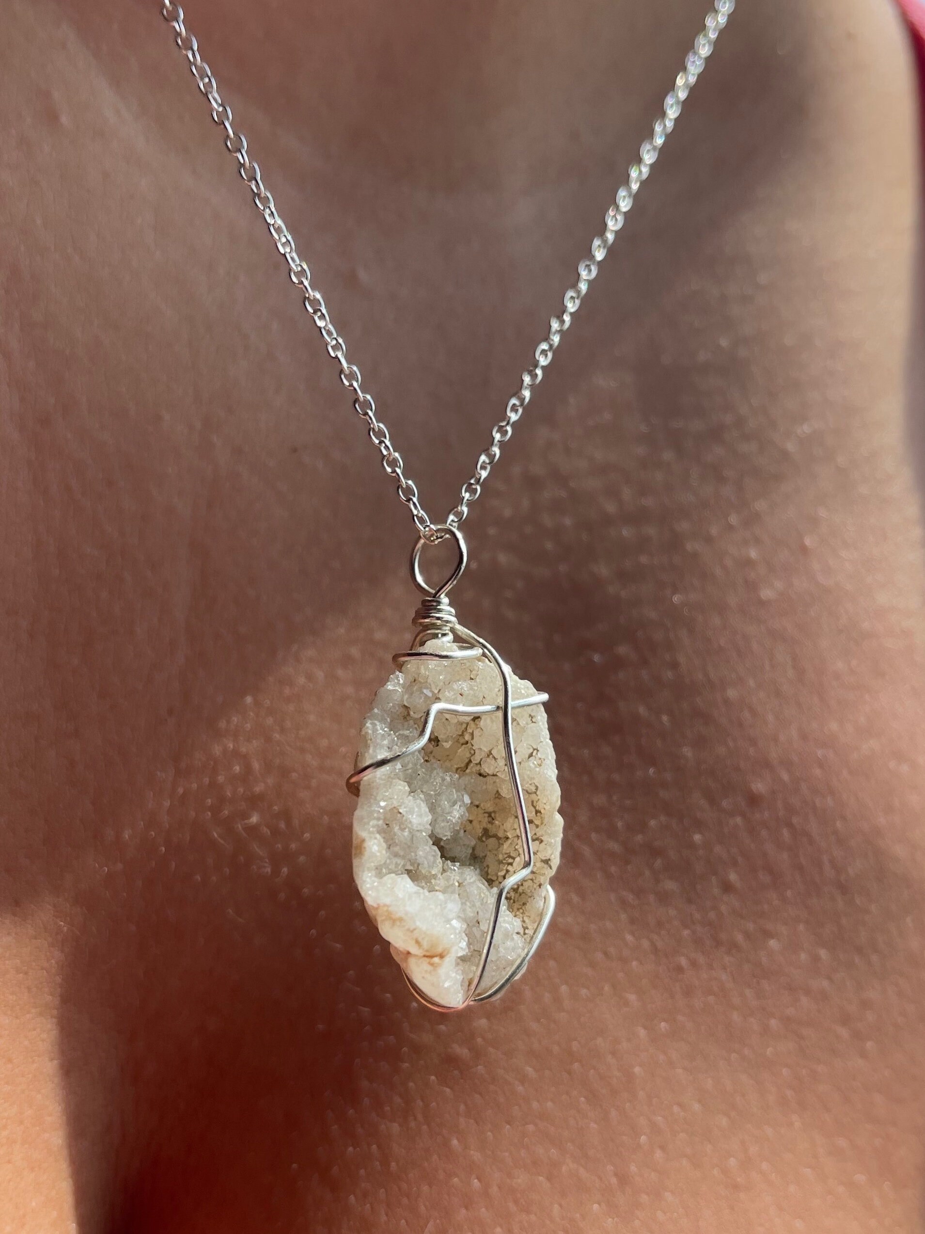 Geode Crystal Necklace, Quartz Cluster Pendant, Sparkly Quartz Crystal ...
