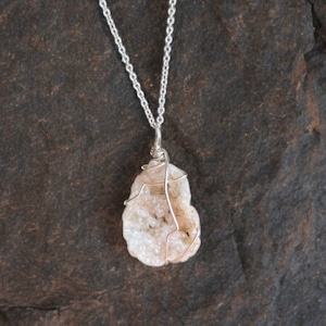 Geode Crystal Necklace, Quartz Cluster Pendant, Sparkly Quartz Crystal ...
