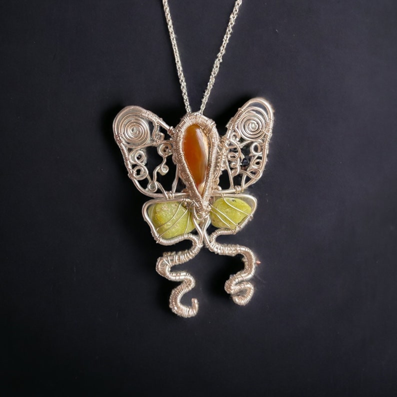 Opal Crystal Luna Moth Necklace With Dendritic Opal + Green Opal ...