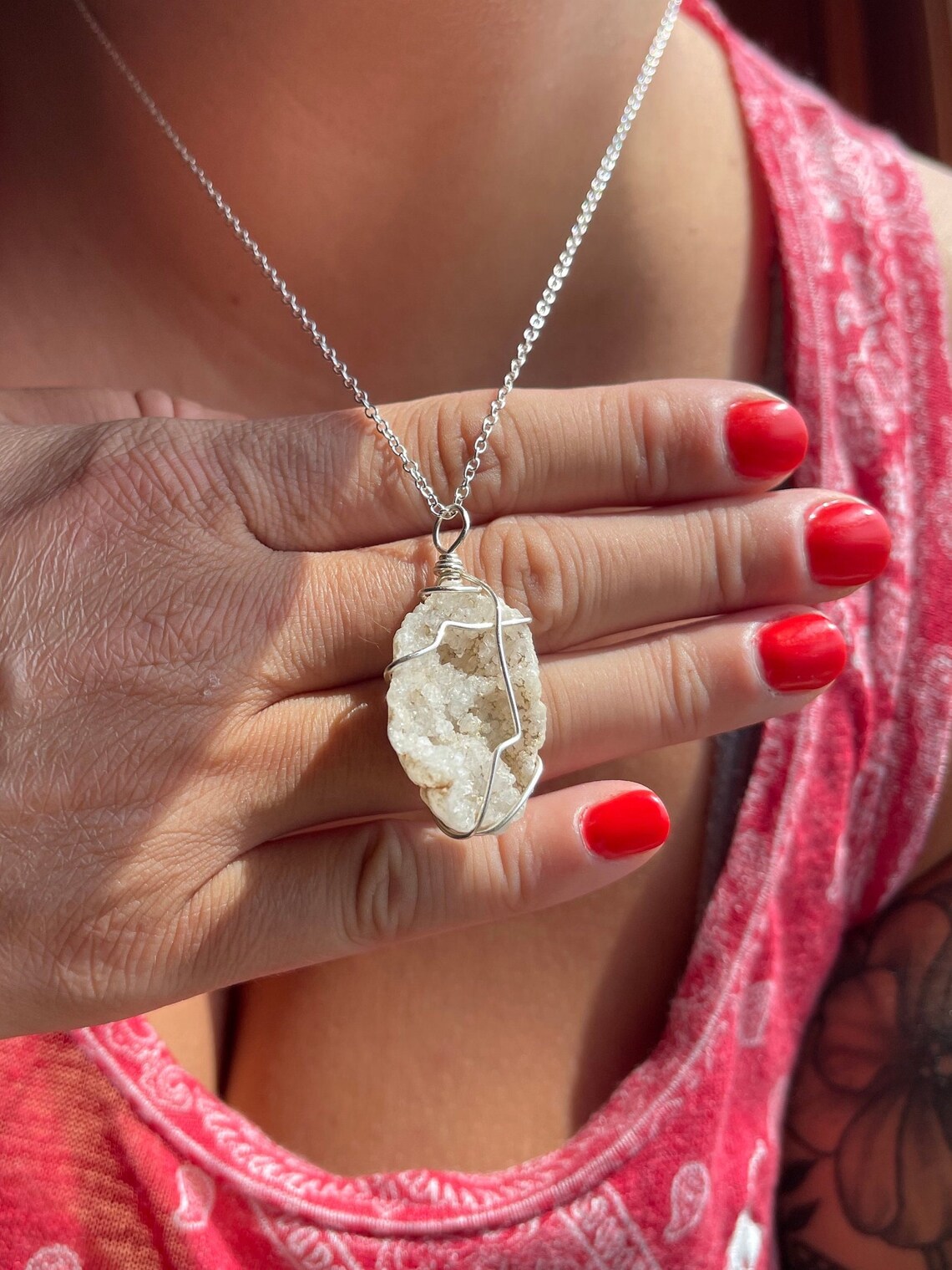 Geode Crystal Necklace, Quartz Cluster Pendant, Sparkly Quartz Crystal ...