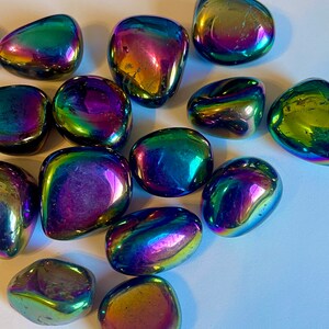 Rainbow Aura Quartz Stone, Titanium Tumbled Stone, Crystal Aura Quartz ...