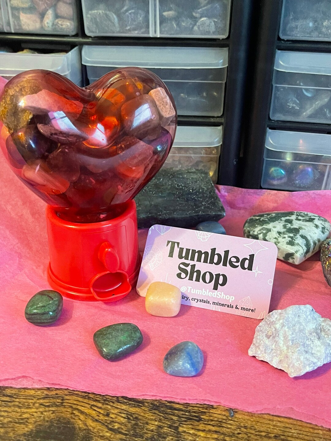 Crystal Confetti in Heart Storage Dispenser, Valentines Day Pink ...