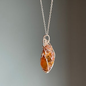 Amber Stone Necklace, Soothing Healing Crystal Amber Pendant, Wire ...