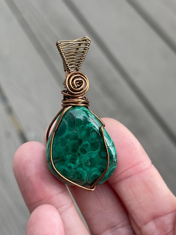 Malachite Necklace Wire Wrapped Malachite Green Malachite Protection Crystal Necklace