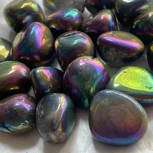 Rainbow Aura Quartz Stone, Titanium Tumbled Stone, Crystal Aura Quartz ...