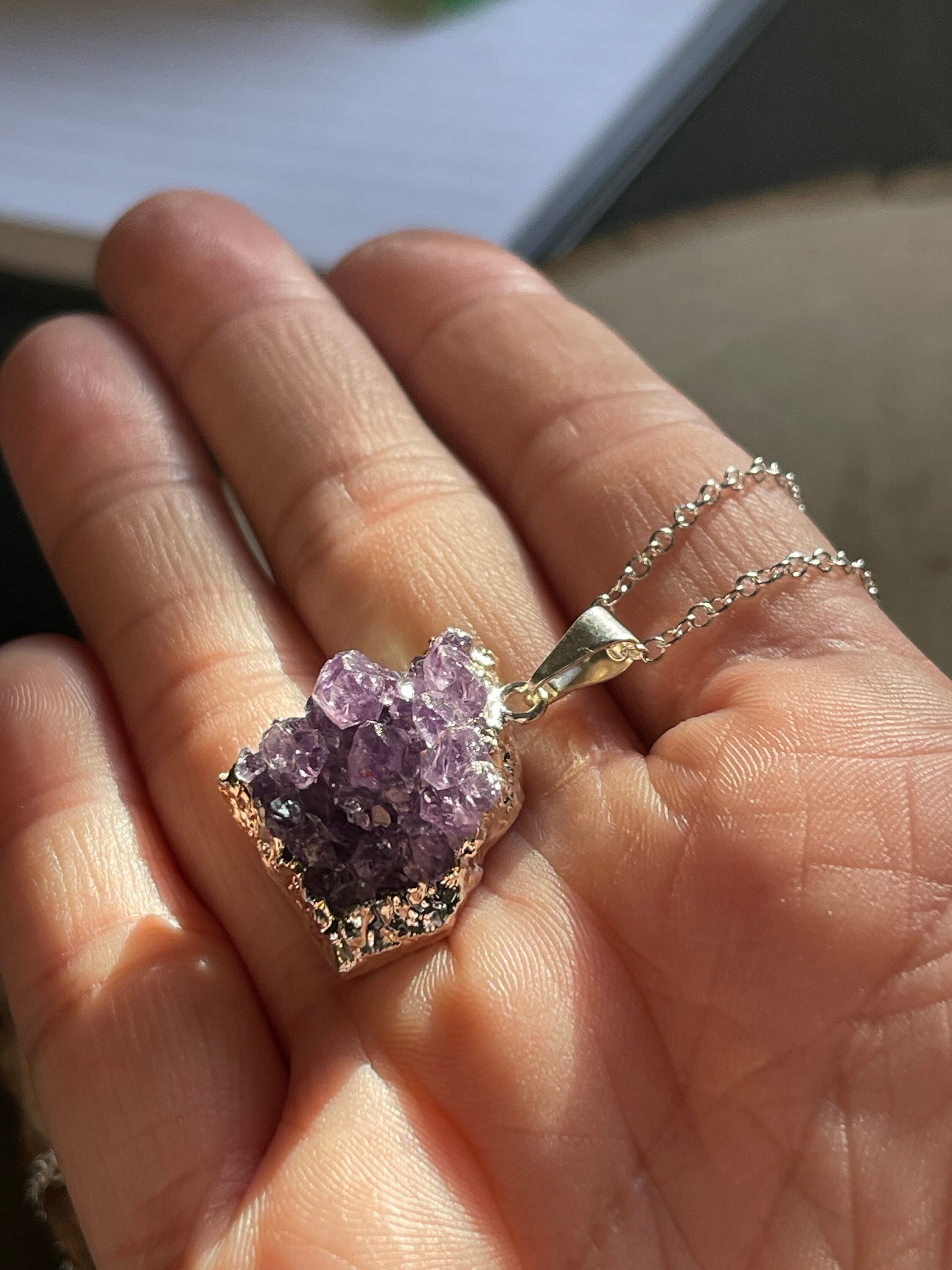 Amethyst Necklace, February Birthstone Natural Crystal Pendant Necklace ...