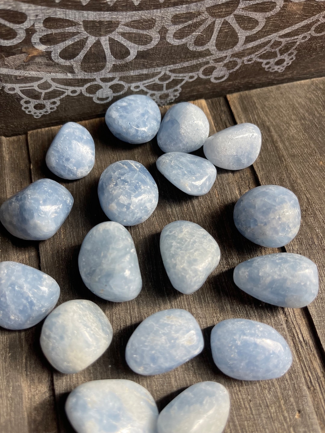 Blue Calcite Tumbled Stones, Polished Gemstone, Blue Calcite Crystals ...