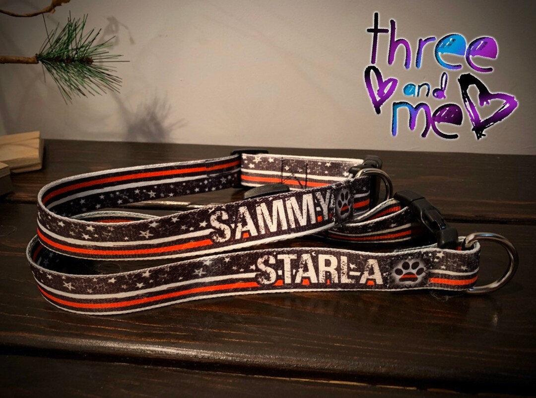 Thin Red Line Personalized Name Dog Collar; Firefighterthemed Dog ...