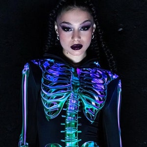 Green Skeleton Costume, Women Halloween Skeleton Costume, Sexy Hooded ...