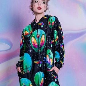 Green Alien Head Pajama, Adult Pajama With Hoods, Warm Rave Outfit ...