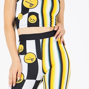 Emoji Disco Pants, Printed Smiley Face Pants, High-waisted Rave Pants ...