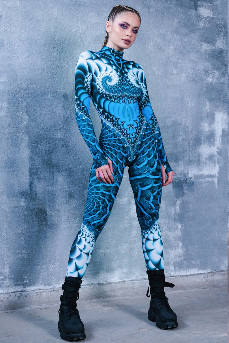 Rave Costume in Blue & White, One Piece Festival Catsuit, Rave Unitard ...