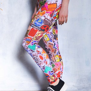 Sticker Bomb Leggings, Festival Leggings, Rave Outfit, Printed Yoga ...