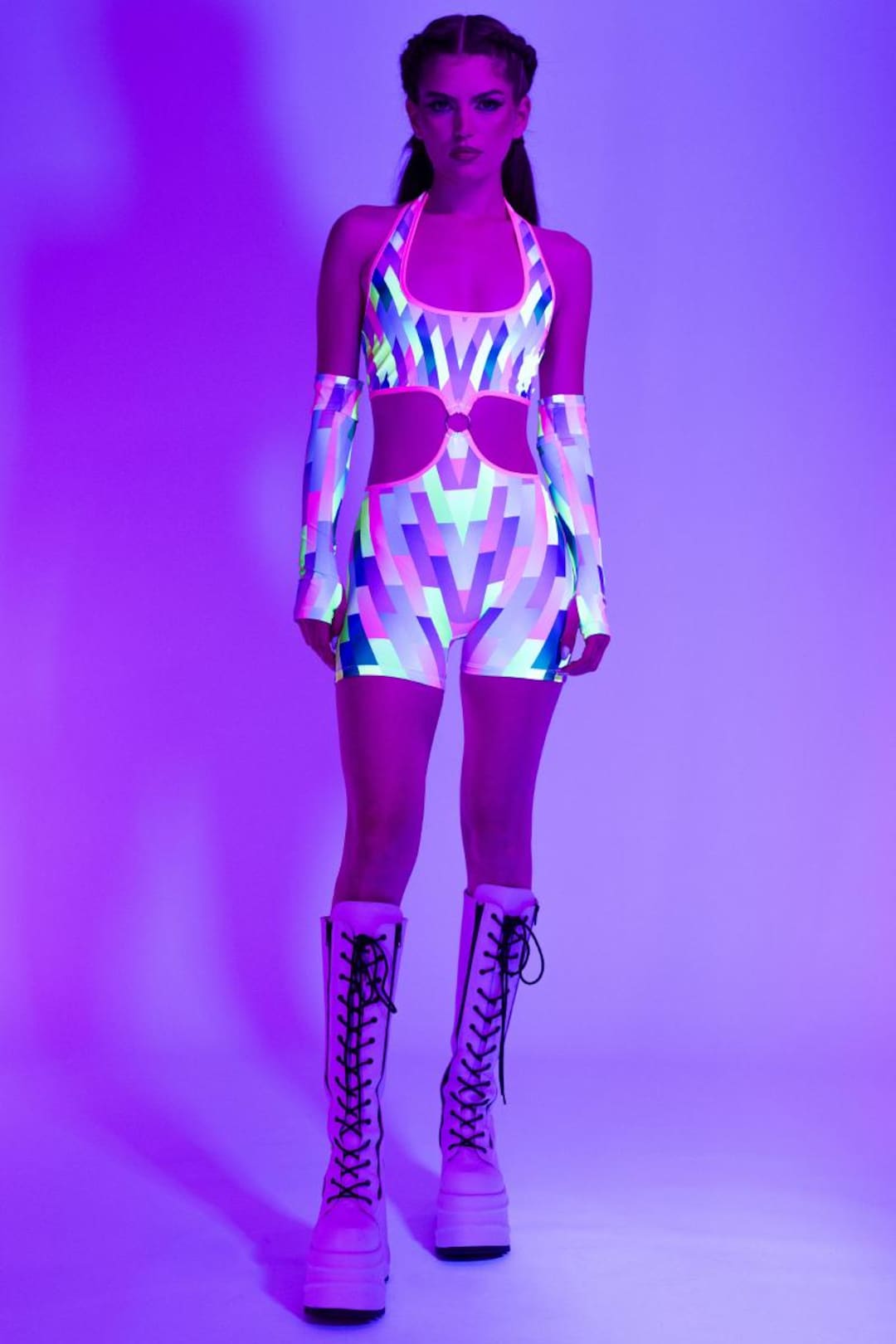 Pastel Neon Romper, Rave Outfit, Cut Out Romper, Spandex Playsuit ...
