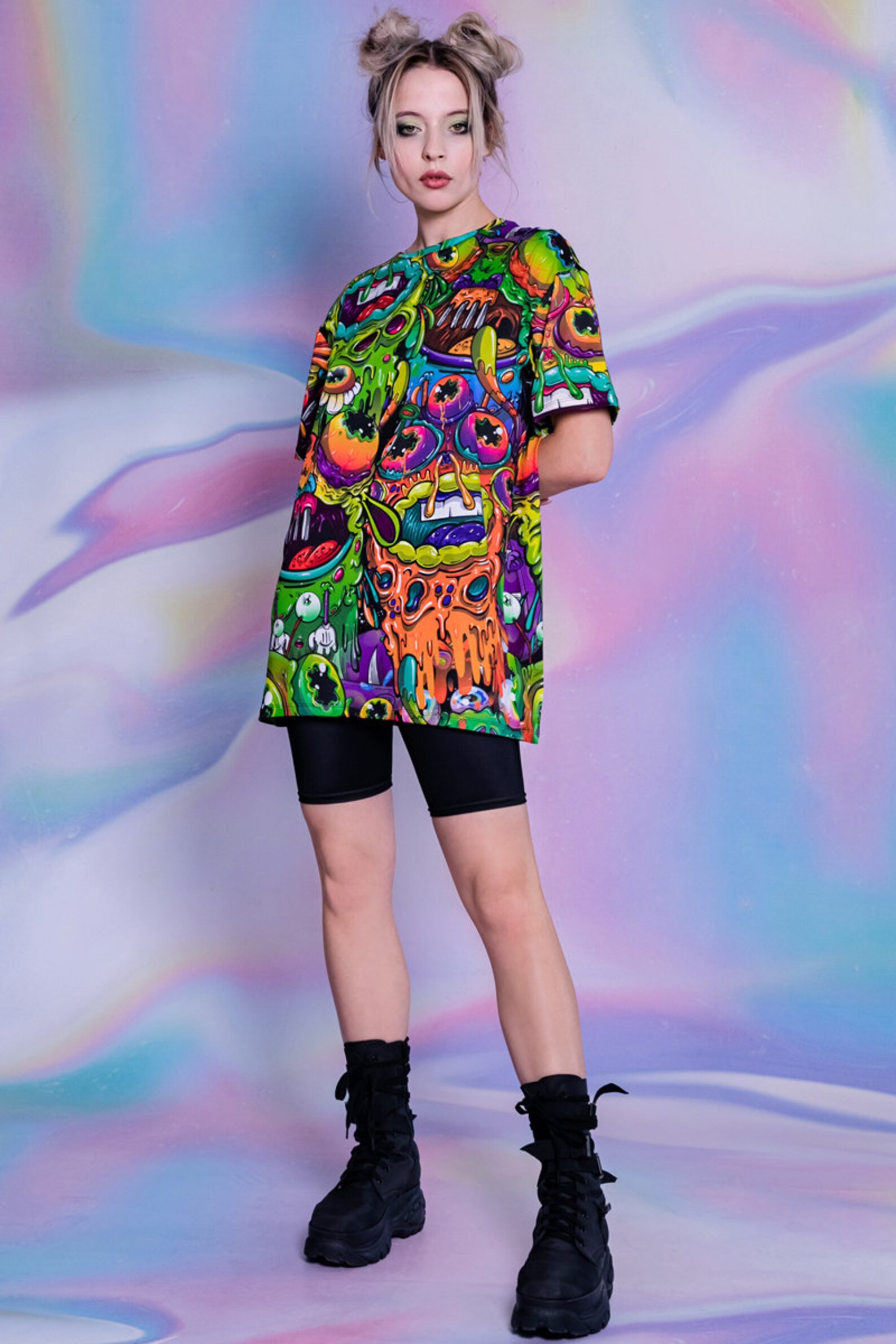 Funny Alien Graphic Tee, Colorful Cartoon Tshirt, Polyester T Shirt ...
