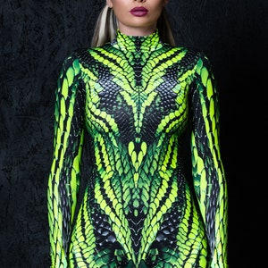 Green Snake Costume, Dragon Costume, Neon Halloween Costume for Women ...