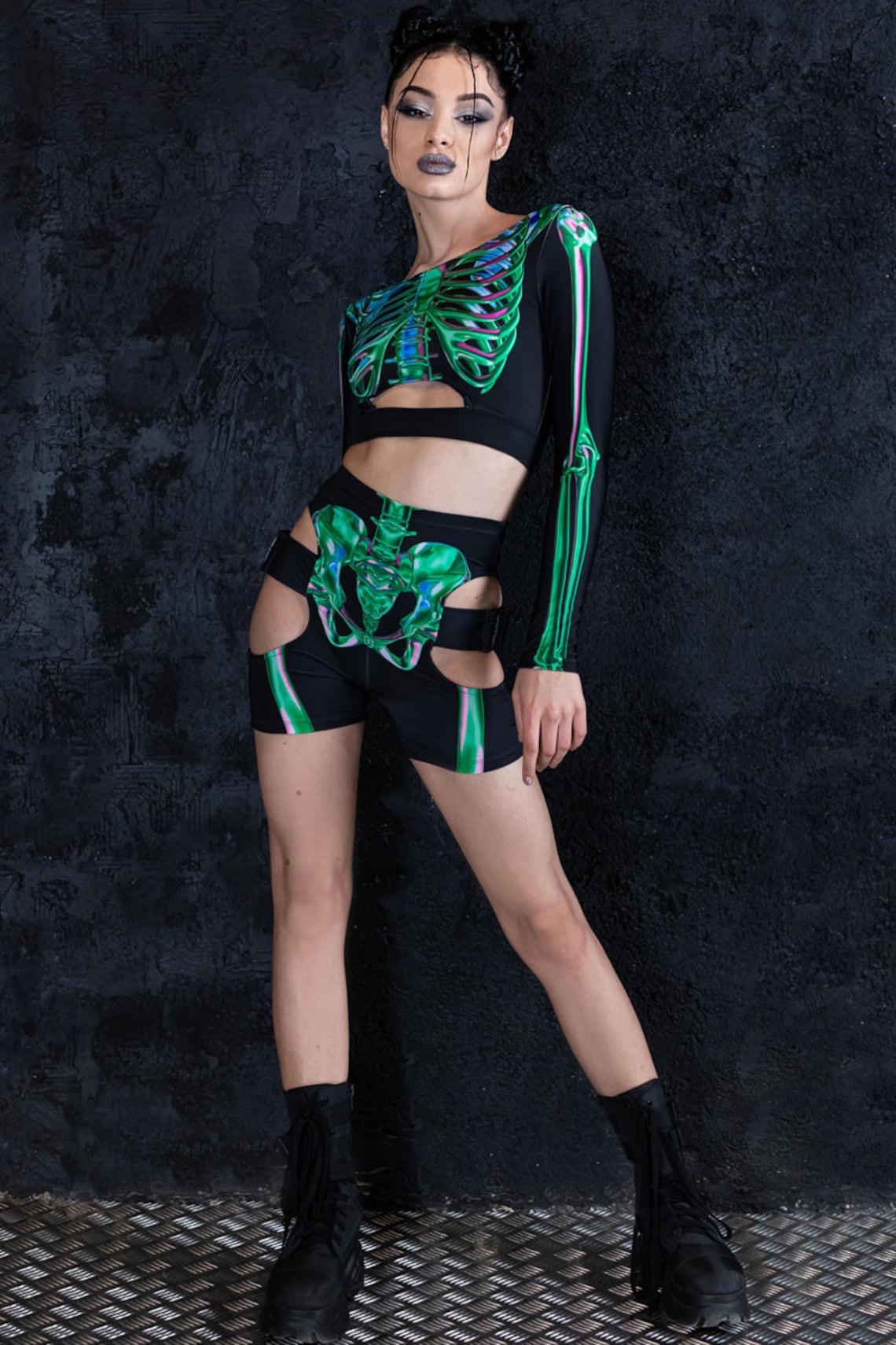 Green Skeleton Crop Top Sexy Halloween Skeleton Costume - Etsy