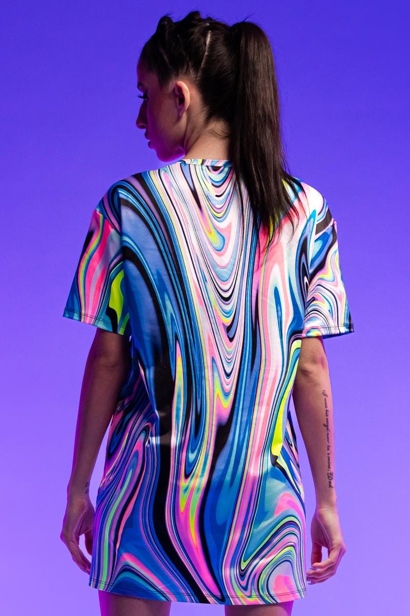 Oversized T Shirt Dress, Liquid Graphic Tee, Rave Outfit, Women's ...