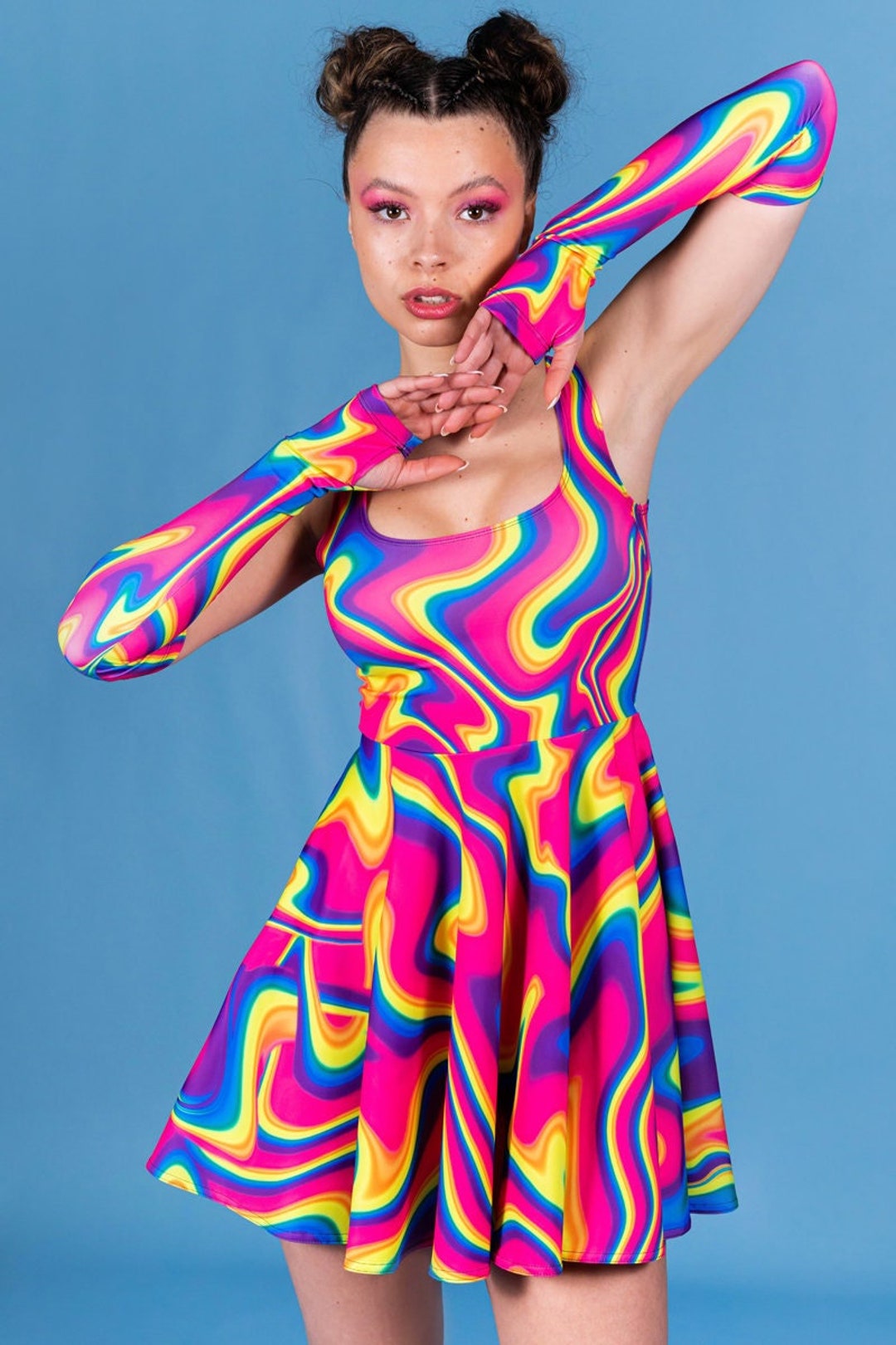 Rave Skater Dress, Rainbow Skater Dress, Cute Circle Dress, Printed ...