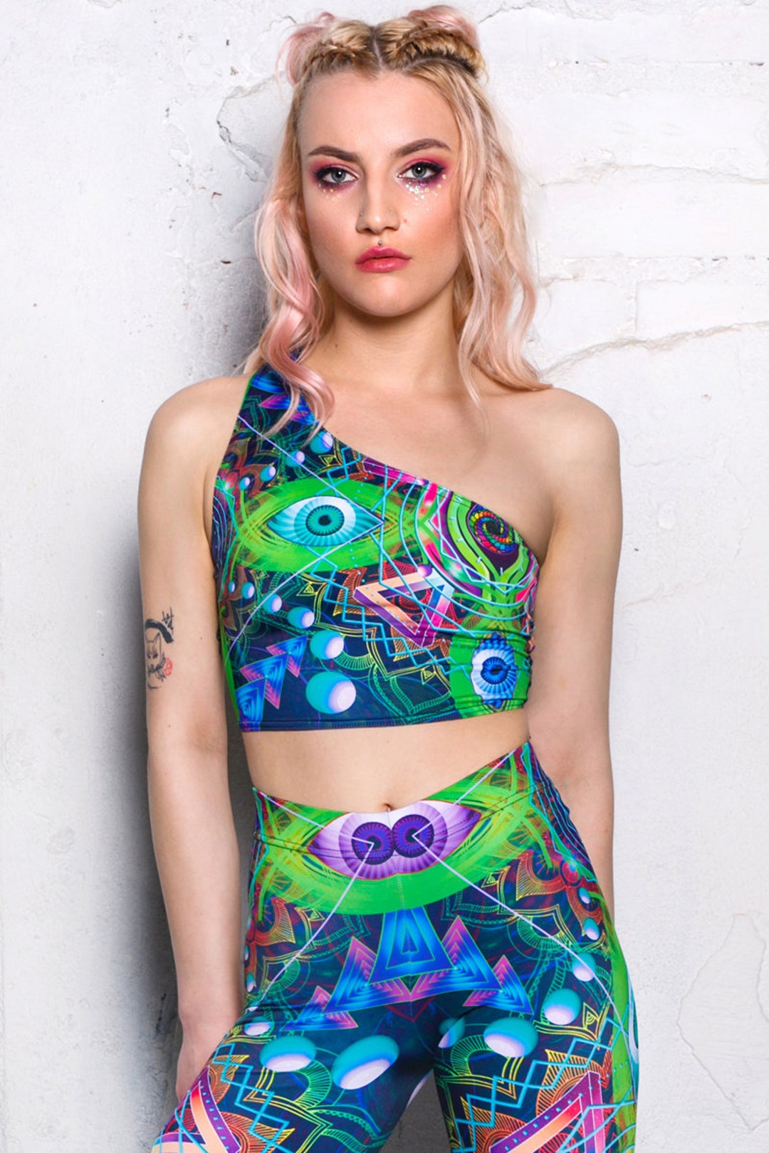 Festival One Shoulder Crop Top, Rave Cropped Top, Green Women Top ...