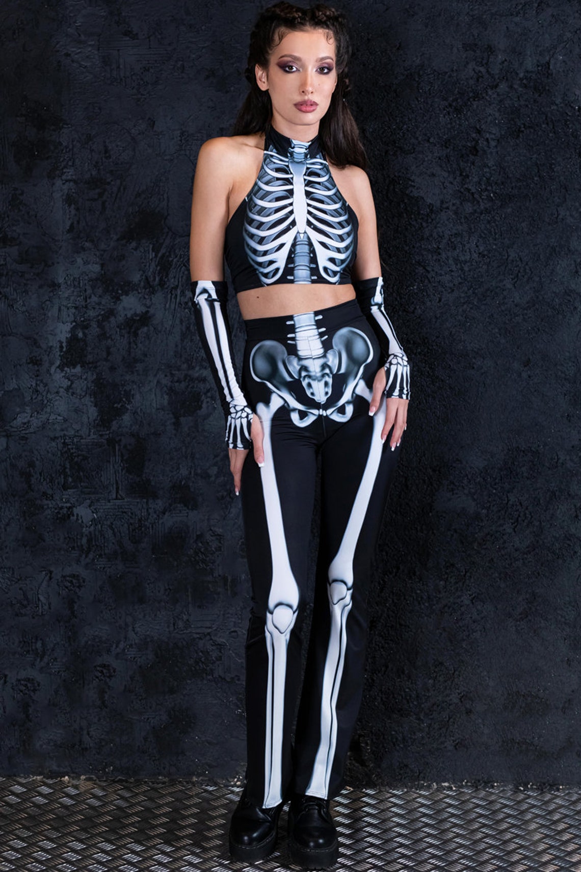 Skeleton Flare Pants, Halloween Pants, Skeleton Flare Leggings, Two ...