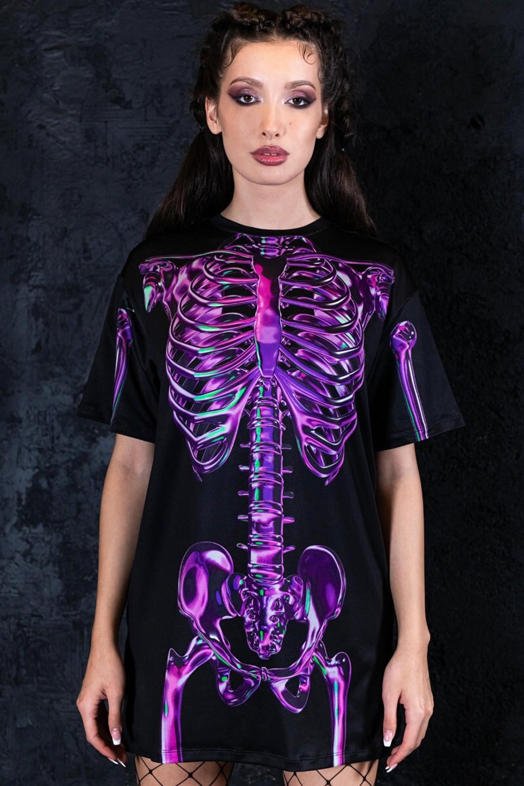 Purple Skeleton Shirt, Rave Halloween Costume , Skeleton Graphic Tee ...