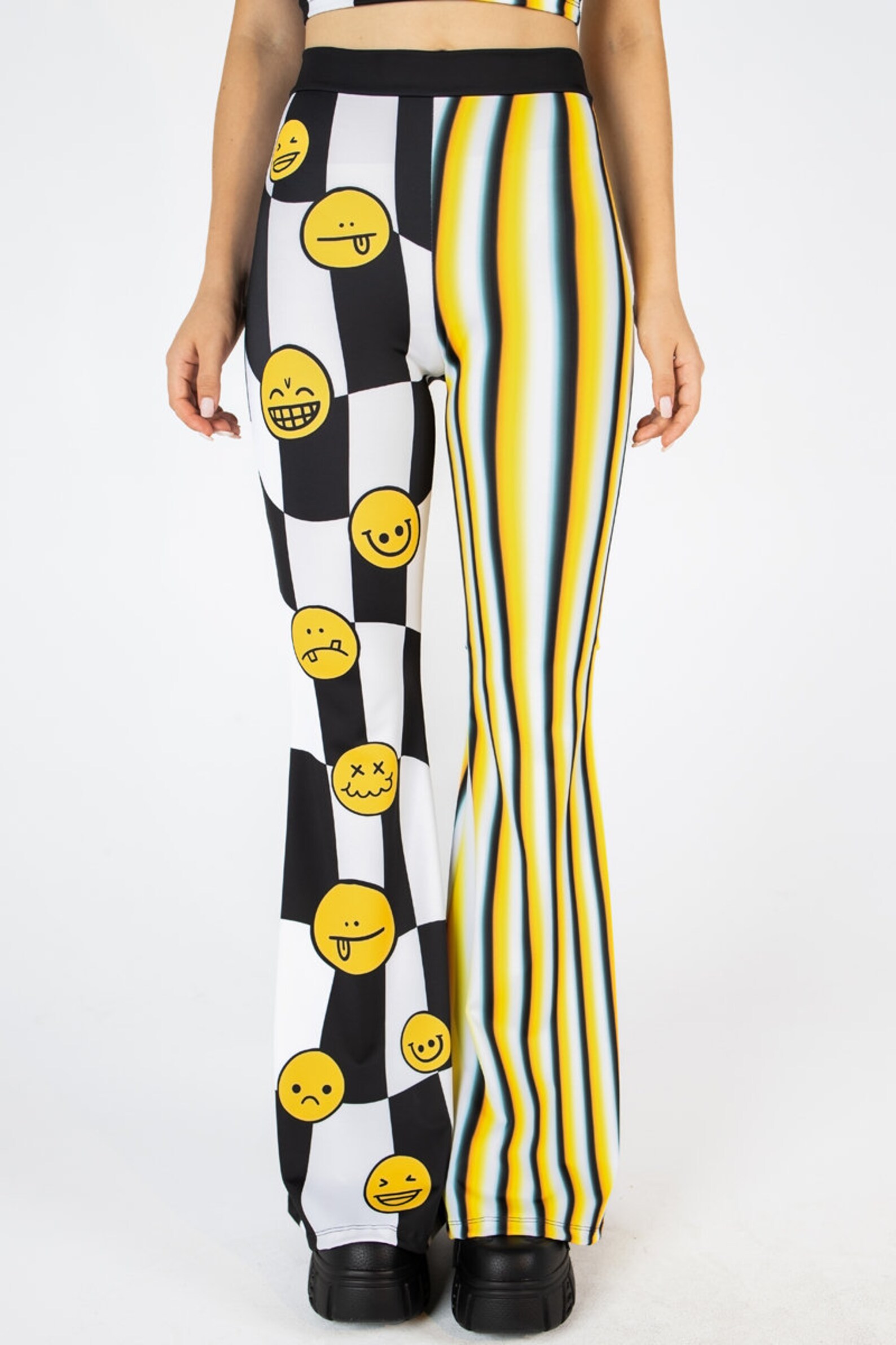 Emoji Disco Pants, Printed Smiley Face Pants, High-waisted Rave Pants ...