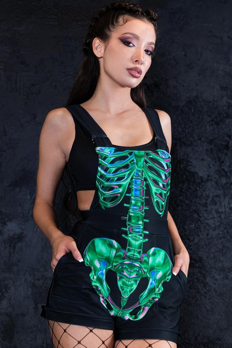 Green Skeleton Shortalls Black Shortalls With Green Bones - Etsy