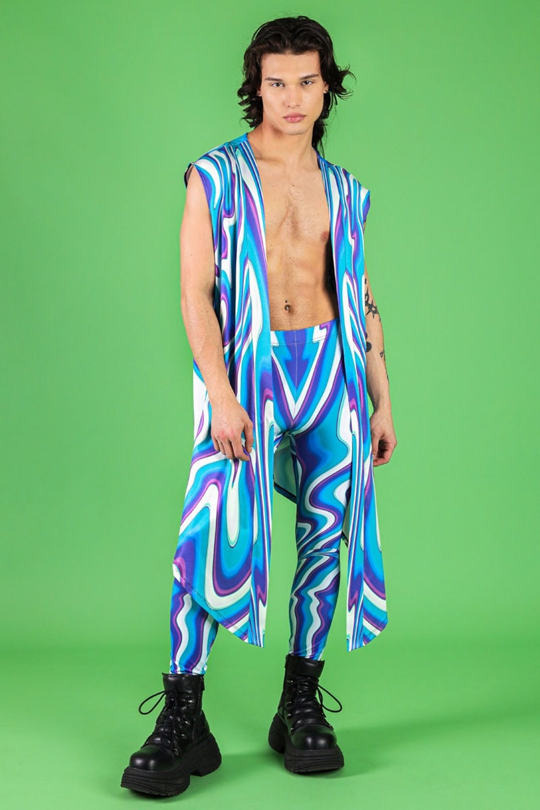 Blue Kimono for Men, Trippy Rave Kimono, Rave Outfit, Music Festival ...