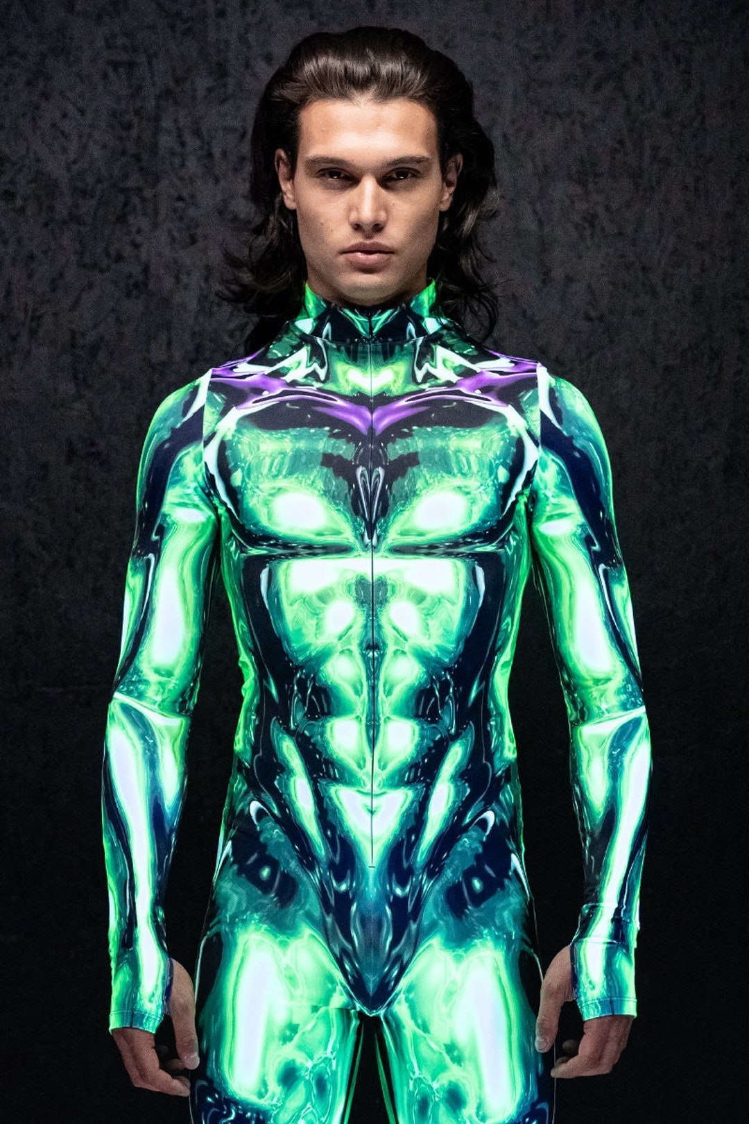 Green Cyber Costume, Men Alien Costume, Green Muscle Costume, Alien ...