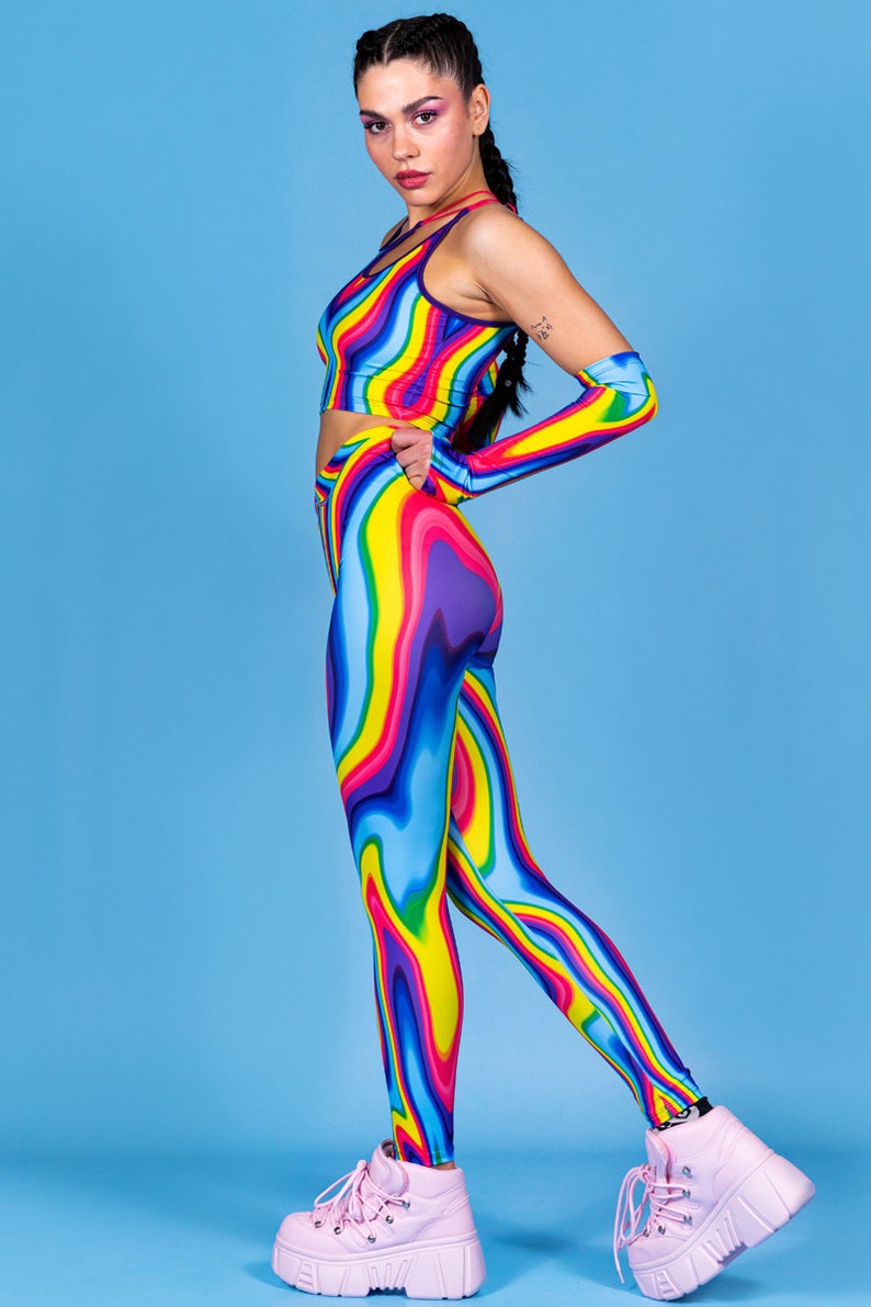 Rainbow Liquid Crop Top, Pride Cropped Top, Rave Matching Set, Rave Co ...