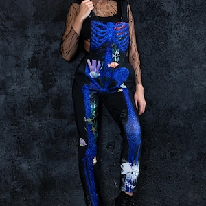 Sea Skeleton Overalls, Black Overalls With Blue Skeleton, Plus Size ...