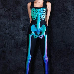 Green Skeleton Overalls, Skeleton Dungaree With Green Bones, Black Plus ...