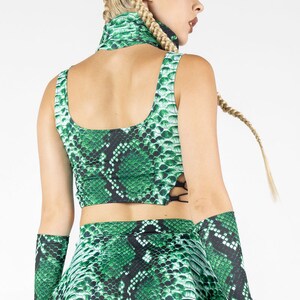 Green Snakeskin Lace up Crop Top, Snake Print Cut-out Crop Top, Rave ...