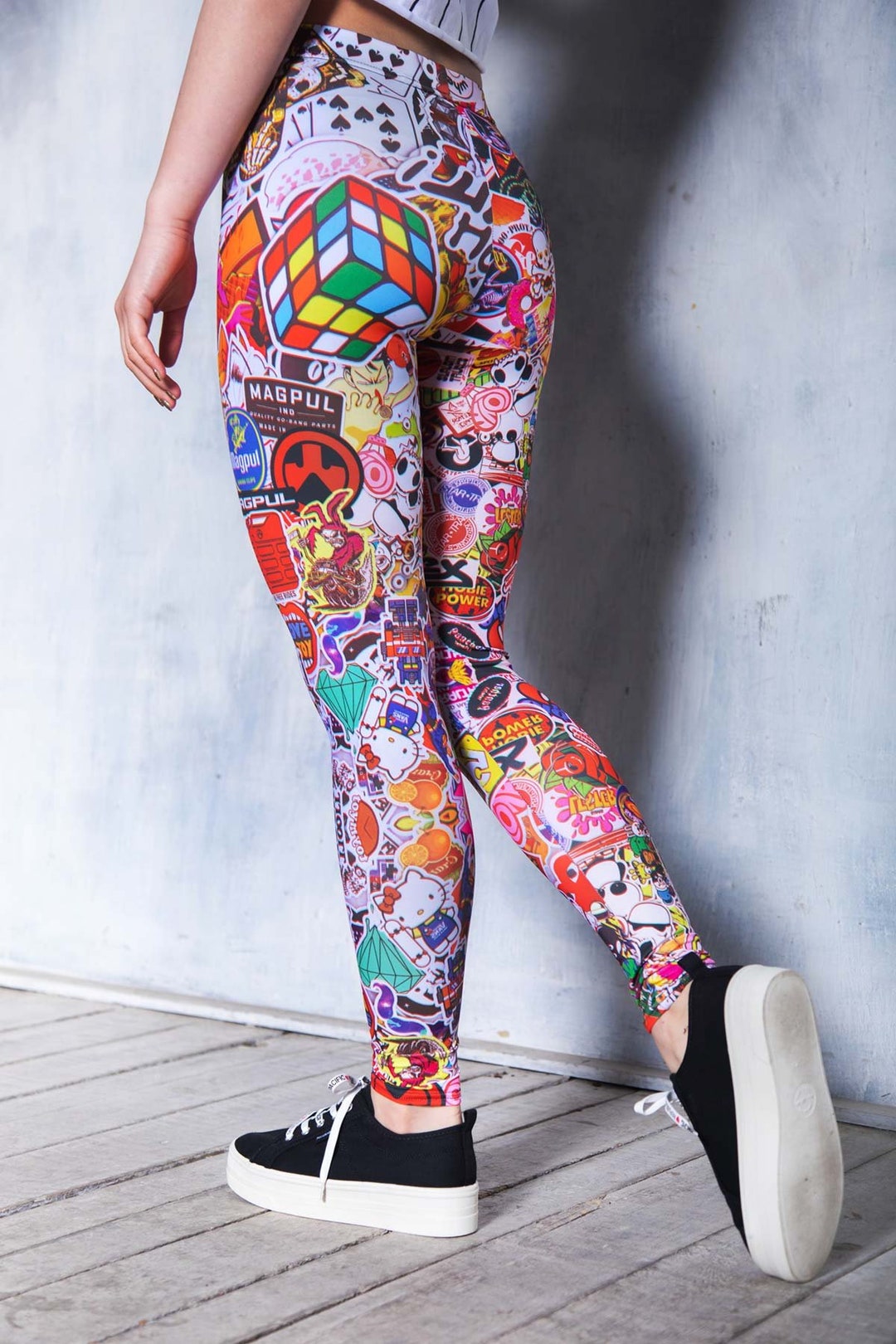 Sticker Bomb Leggings, Festival Leggings, Rave Outfit, Printed Yoga ...