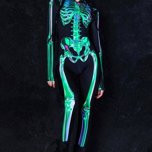 Green Skeleton Costume, Women Halloween Skeleton Costume, Sexy Hooded ...
