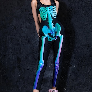 Green Skeleton Overalls, Skeleton Dungaree With Green Bones, Black Plus ...