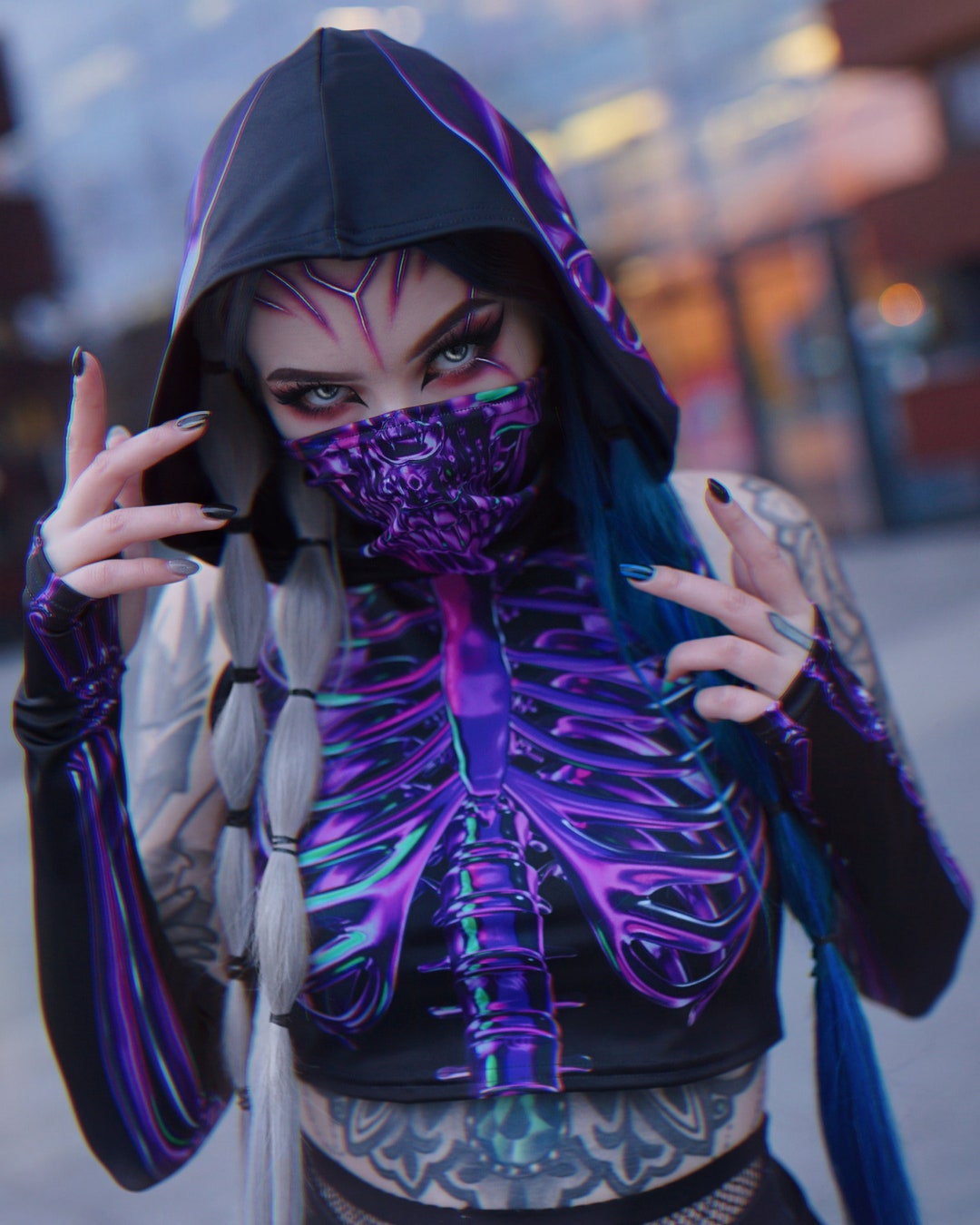 Purple Skeleton Two Piece Halloween Costume, Adult Skeleton Costume ...