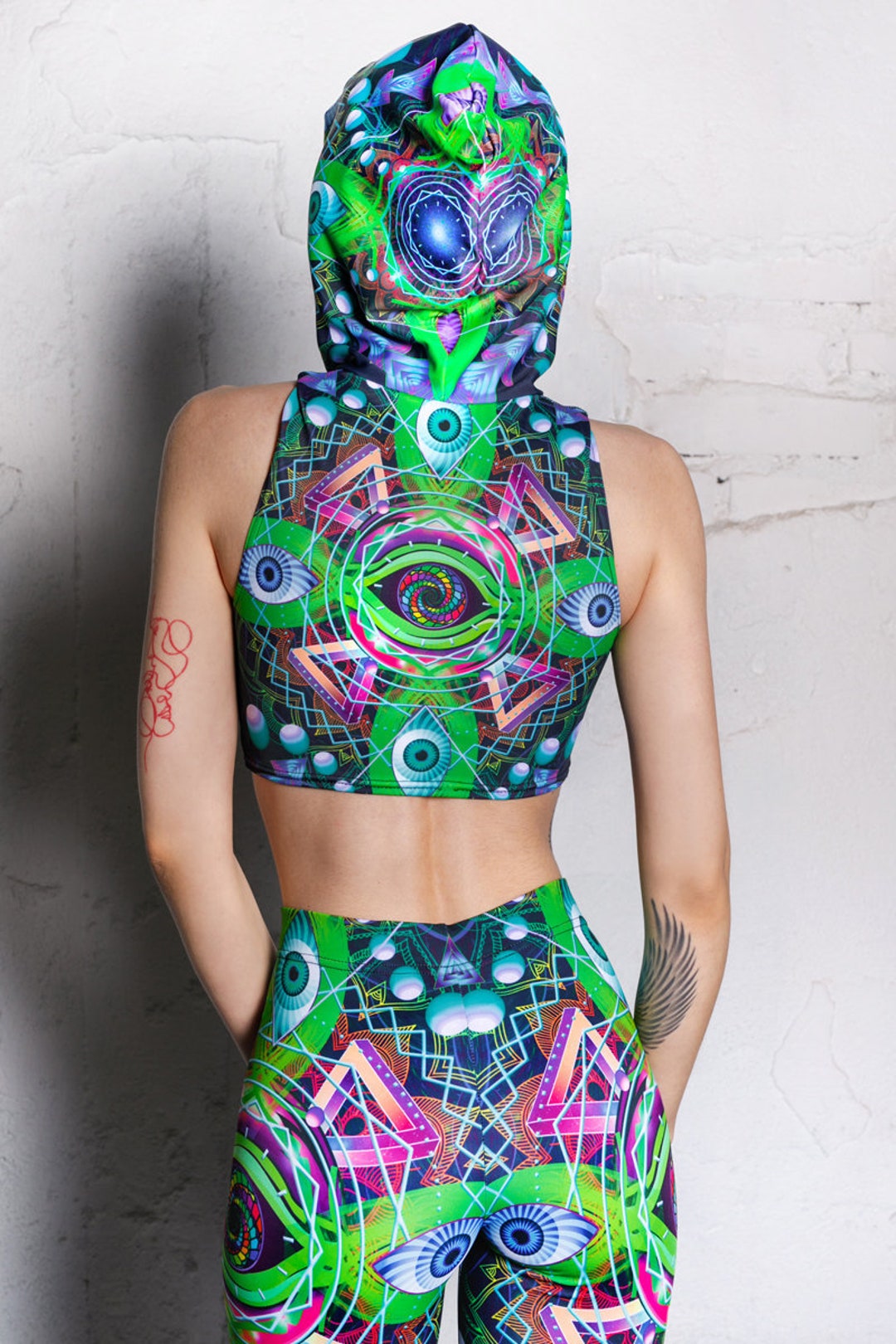 Festival Hooded Top, Green Hoodie Crop Top, Rave Tops, Plus Size Tops ...