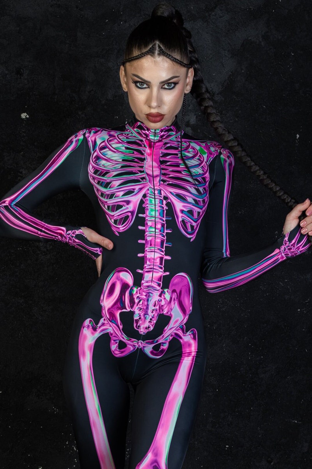Pink Skeleton Halloween Costume, Printed Skeleton Costume, One Piece ...